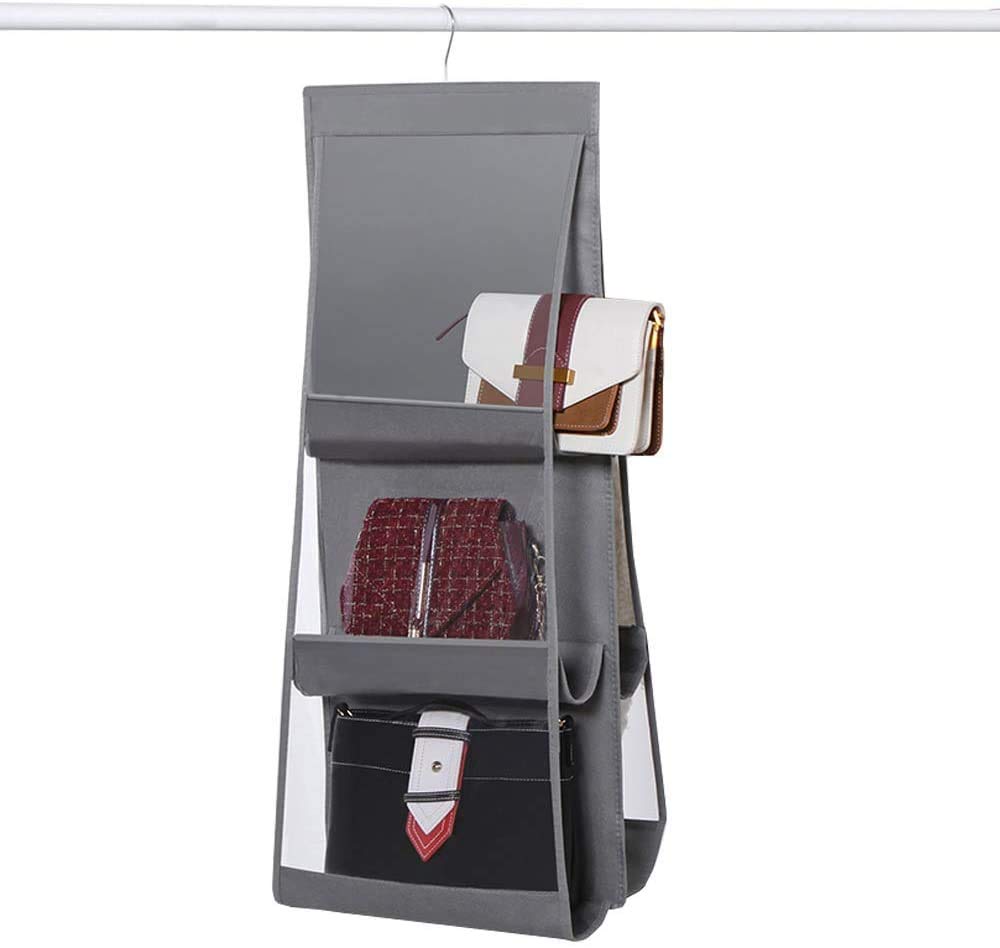 ThunderStar Hanging Closet Organizer Dust-Proof Storage Wardrobe Handbag Holder, Dual-Sided 6 Clear See-Through Pockets