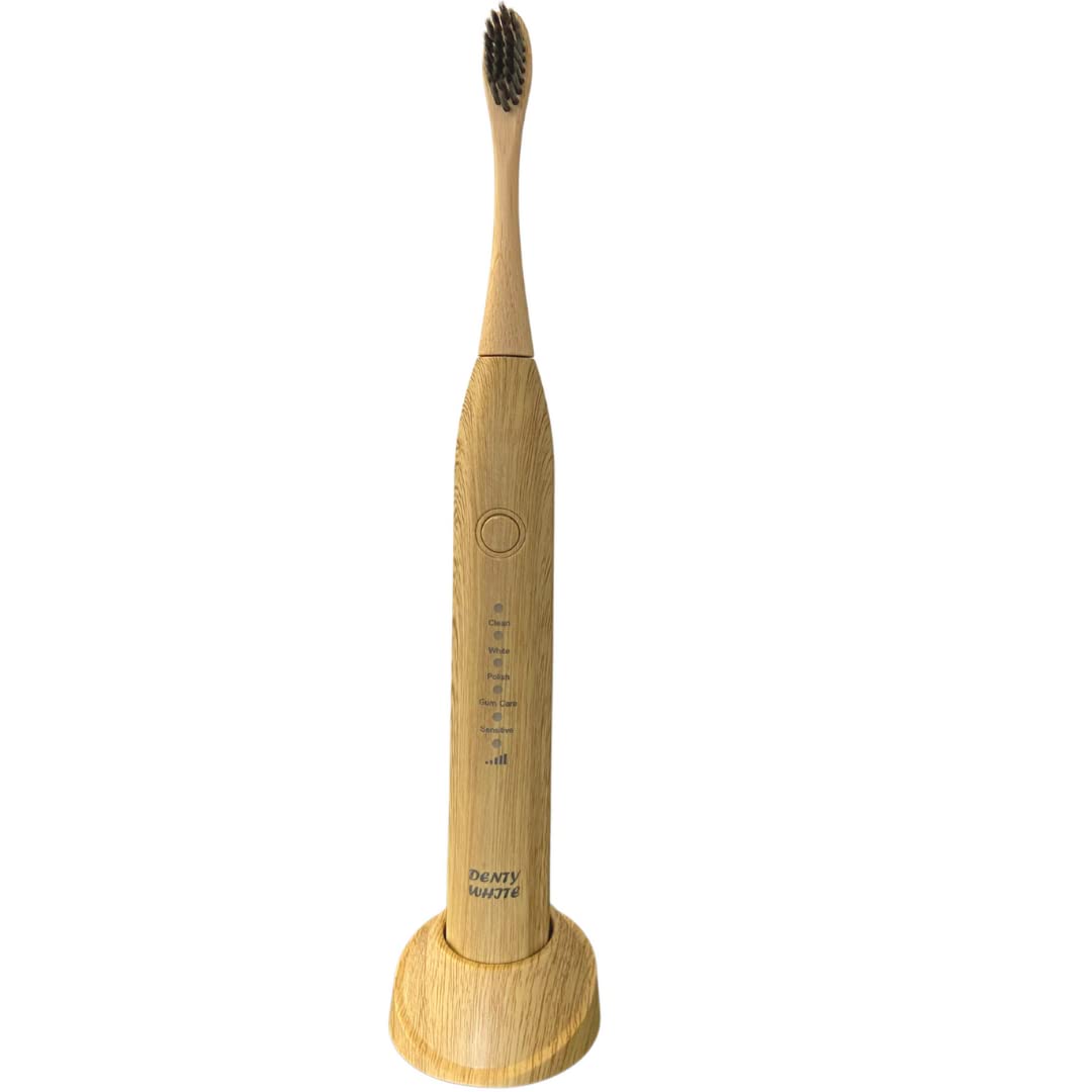 DENTY WHITE Electric Bamboo Toothbrush- Sonic Rechargeable Toothbrush with 3 Replacement Toothbrush Heads