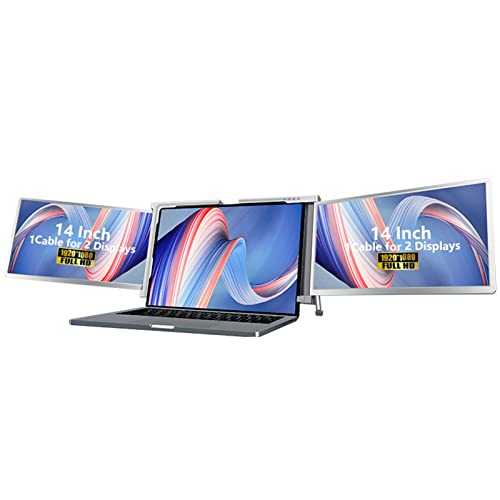 Cryfokt 14 Inch Dual Screen Portable Monitor, Adjustable Angle Retractable Stand 1920x1080 IPS Dual Extension Screen for 15-17 Inch Laptop (S400)
