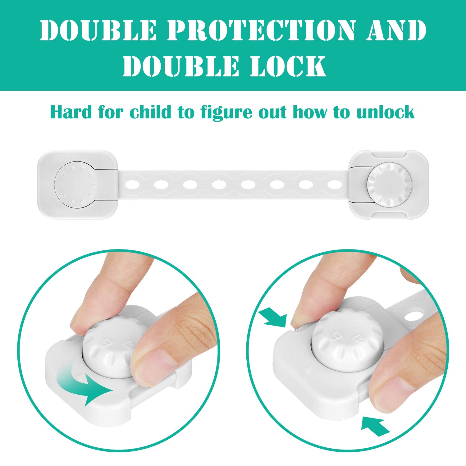 Cabinet Locks (10 Pack) Child Proof Cabinet Locks Upgraded Double Lock System Hard for Kid to Open Drawer Locks Child Safety Adjustable Refrigerator Lock for Cabinet, Drawer, Fridge No Drilling Needed