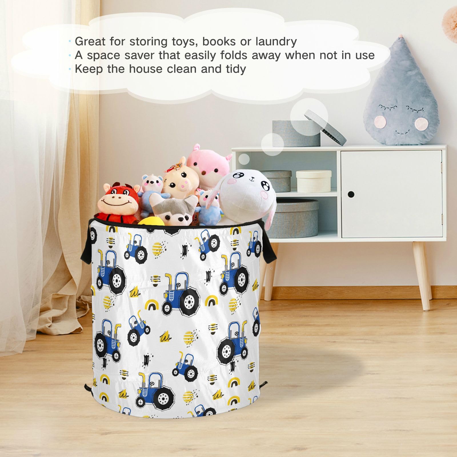 GuoChe Dirty Clothes Hamper Cute Farm Tractor Collapsible Laundry Basket With Sturdy Handle Waterproof Lid Solutions Decoracion for Nursery Baby Cloth