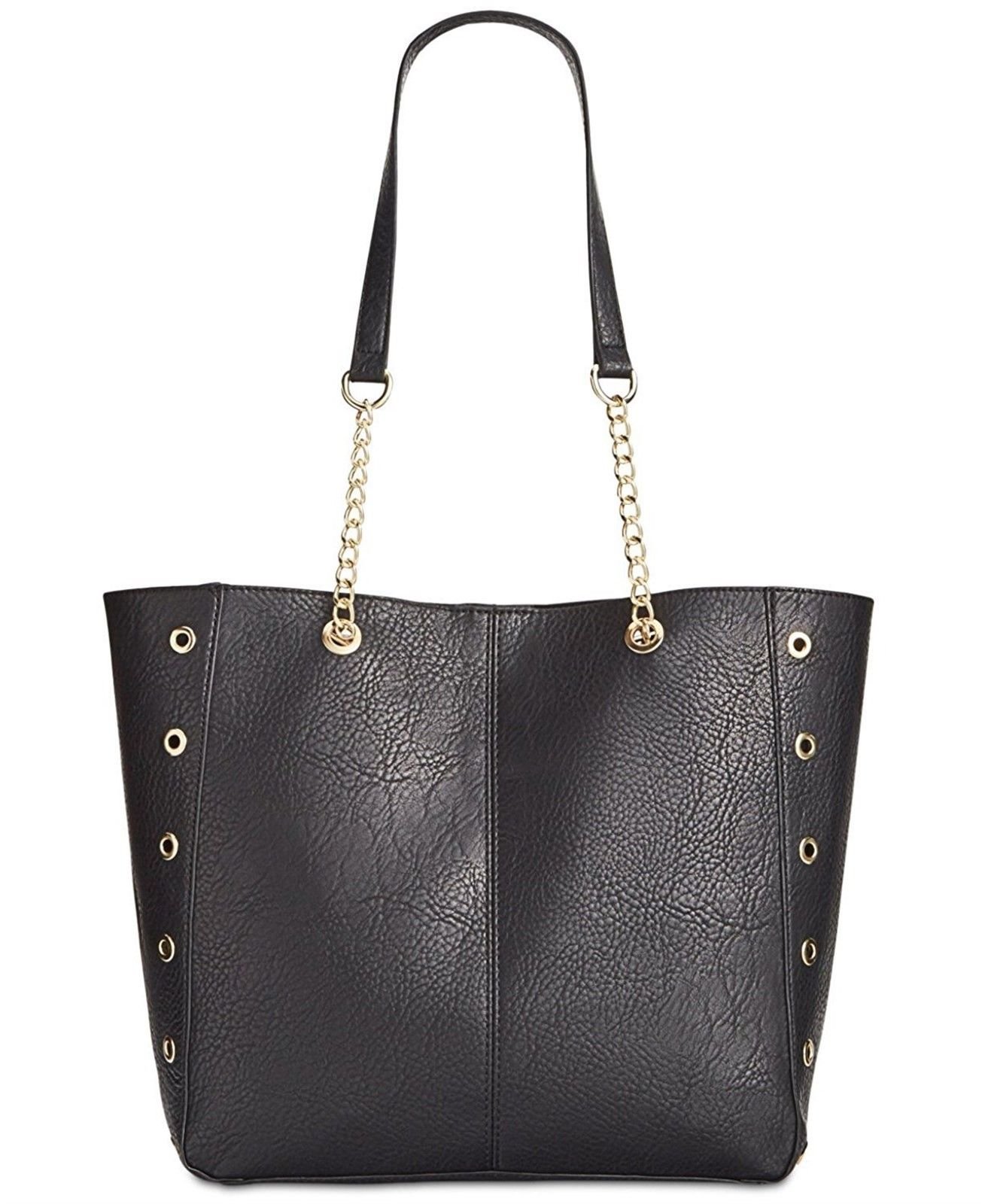 INC Womens Korra Faux Leather Tote Shopper Handbag Black Small