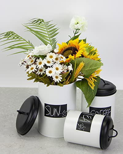 LF LIKEFAIR Farmhouse Kitchen Canisters Set of 3,Food Storage Containers for Home Kitchen, Tea, Herbs, Sugar, Salt, Coffee, Flour, Herbs (White & Black)