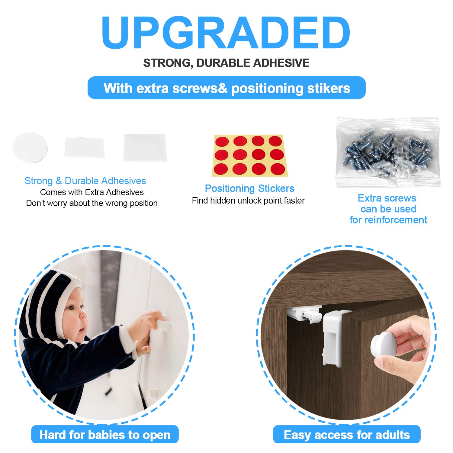 Cabinet Locks for Babies (12 Locks + 3 Keys) Double Key Design Child Locks for Cabinets with Extra Tape & Spare Screws Invisible Magnetic Cabinet Locks for Cabinets, Drawers, Cupboards