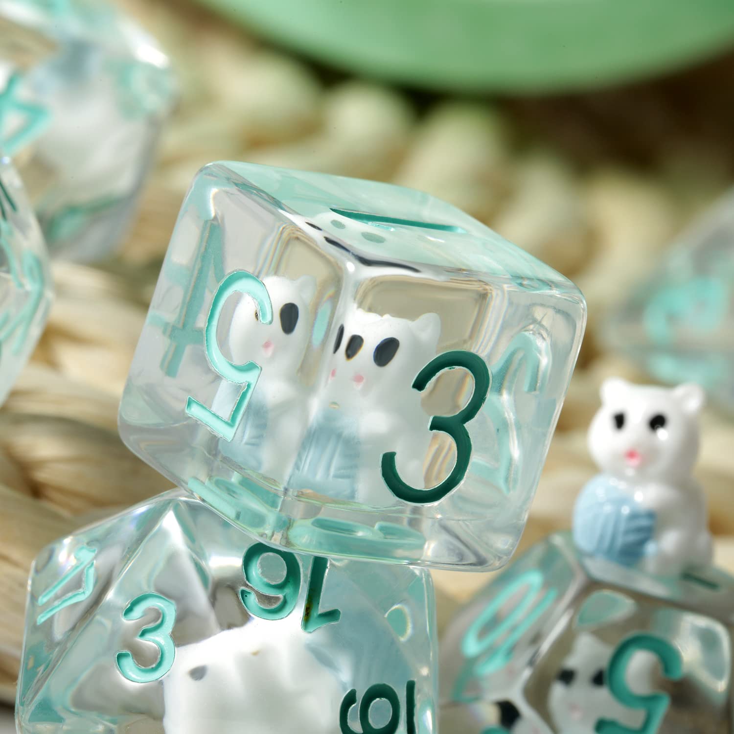 Cat Dice Dice DND, DNDND 7PCS Resin D&D Dice with Velvet Bag for Dungeons and Dragons Role Playing Games and Tabletop Games(Cat