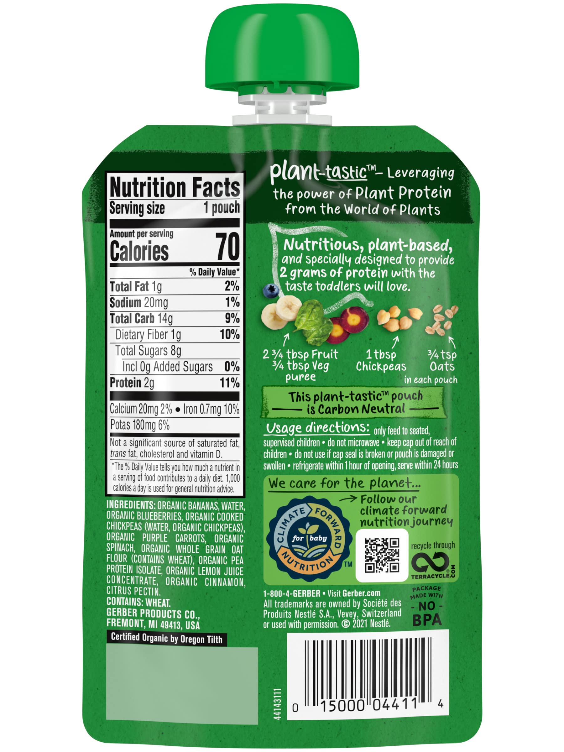 Gerber Organic for Toddler Plant-Tastic Pouches Variety Pack (6 CT (Pack of 1), Banana Berry)