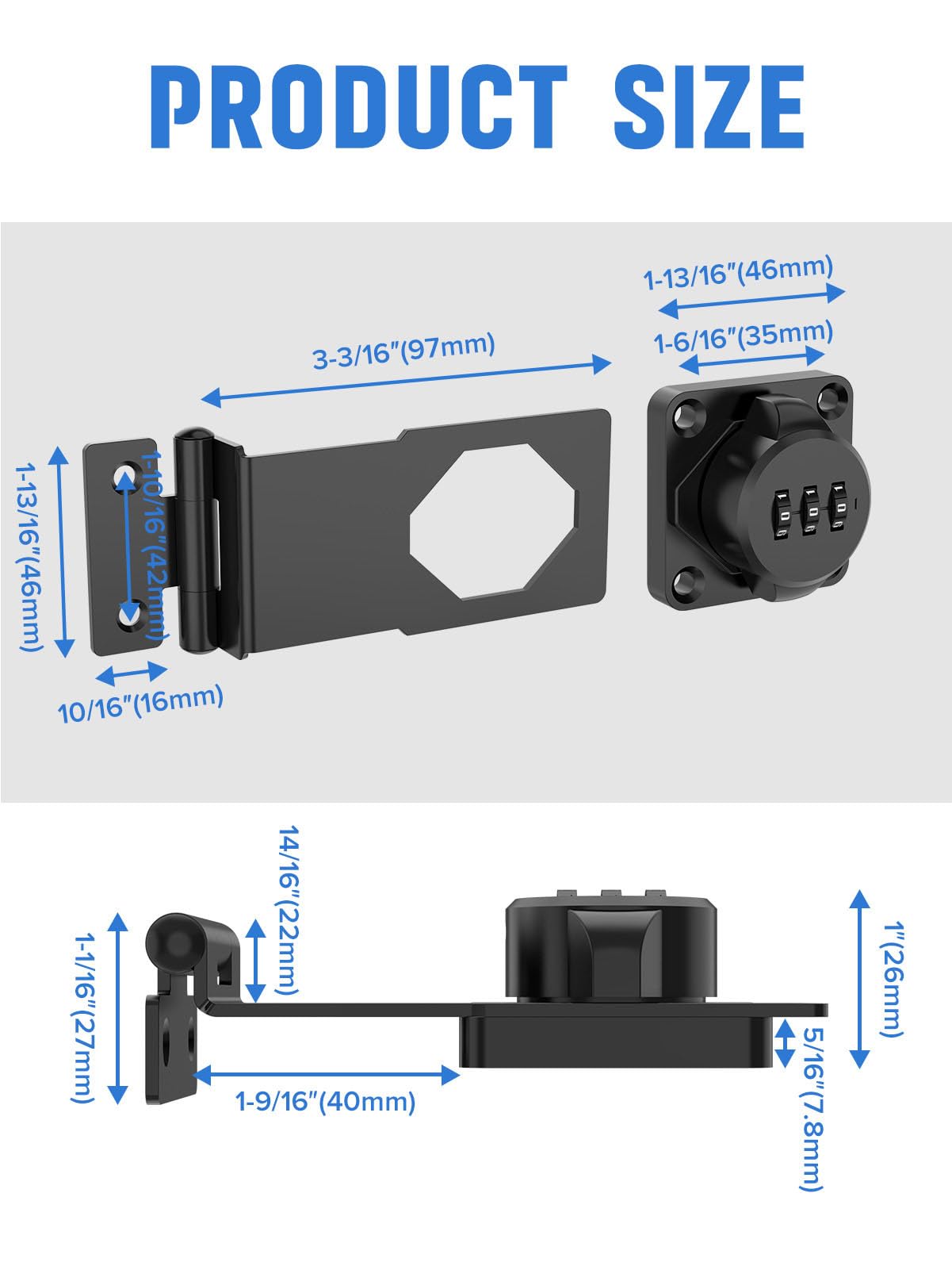 Cabinet Password Hasp Locks, 90 Degree Barn Door Lock, Household Security Combination Latch Lock for Locker, Fence, Bathroom, Outdoor, Garden (Black-1PC)