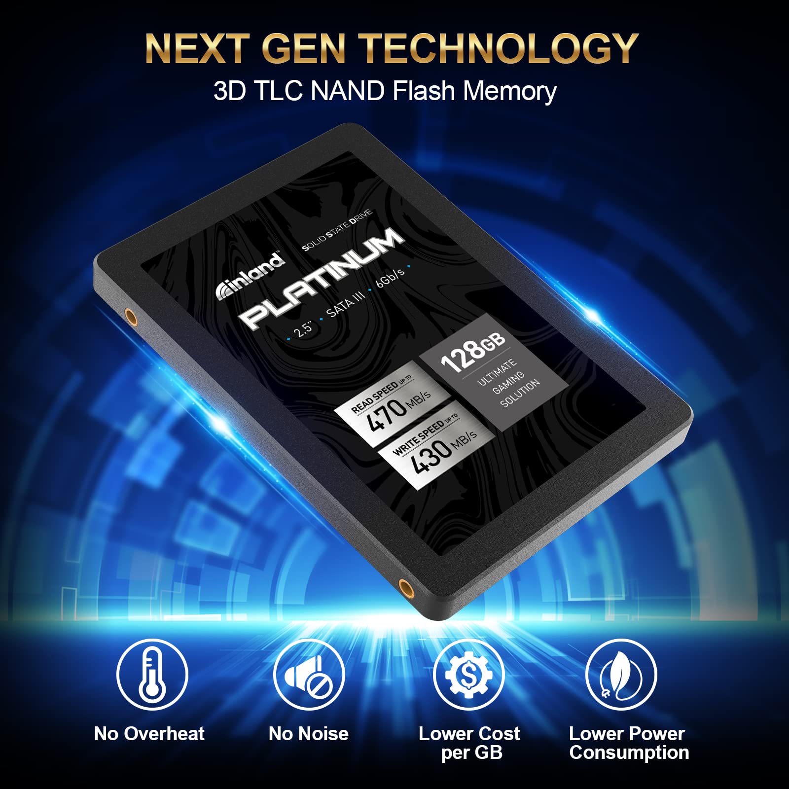 INLAND Platinum 3 Pack 128GB SSD SATA III 6Gb/s 2.5" 7mm TLC 3D NAND Internal Solid State Drive (128GB x 3)