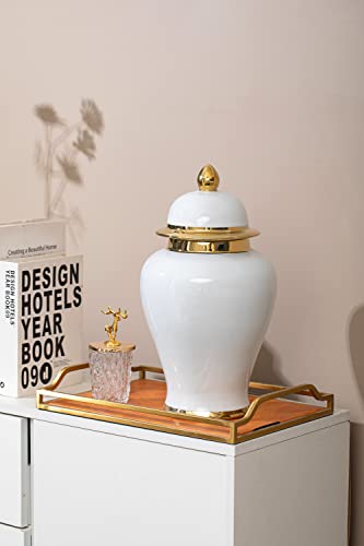 GaLouRo White Ginger Jar with Gold Trim, Ginger Jar Vase Decor for Centerpiece Table Decorations,Living Room Decor, Shelf Decor,15inches