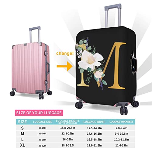 Flower Lette M Black Luggage Cover Elastic Washable Stretch Suitcase Protector Anti-Scratch Travel Suitcase Cover for Kid and Adult S (18-21 inch suitcase)