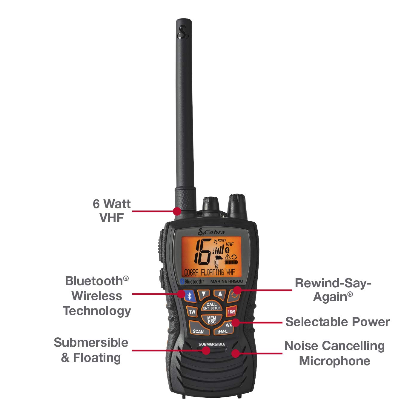 Cobra MR HH500 FLT BT and MR HH350 FLT Handheld Floating VHF Radios