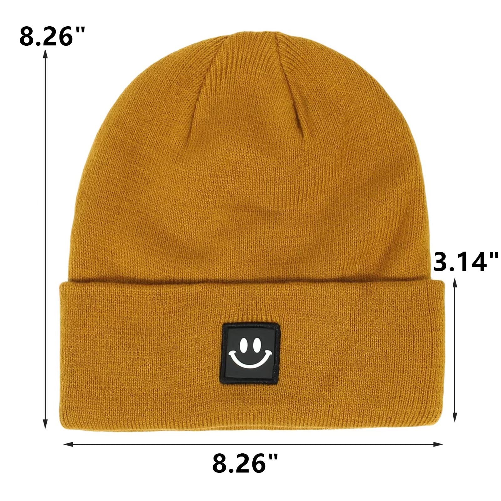 CAZYTOYZ Knit Beanie Hat for Men Women with Smile Face Embroidered Cuffed Slouchy Beanies Winter Warm Skull Hat Ski Hat Camel