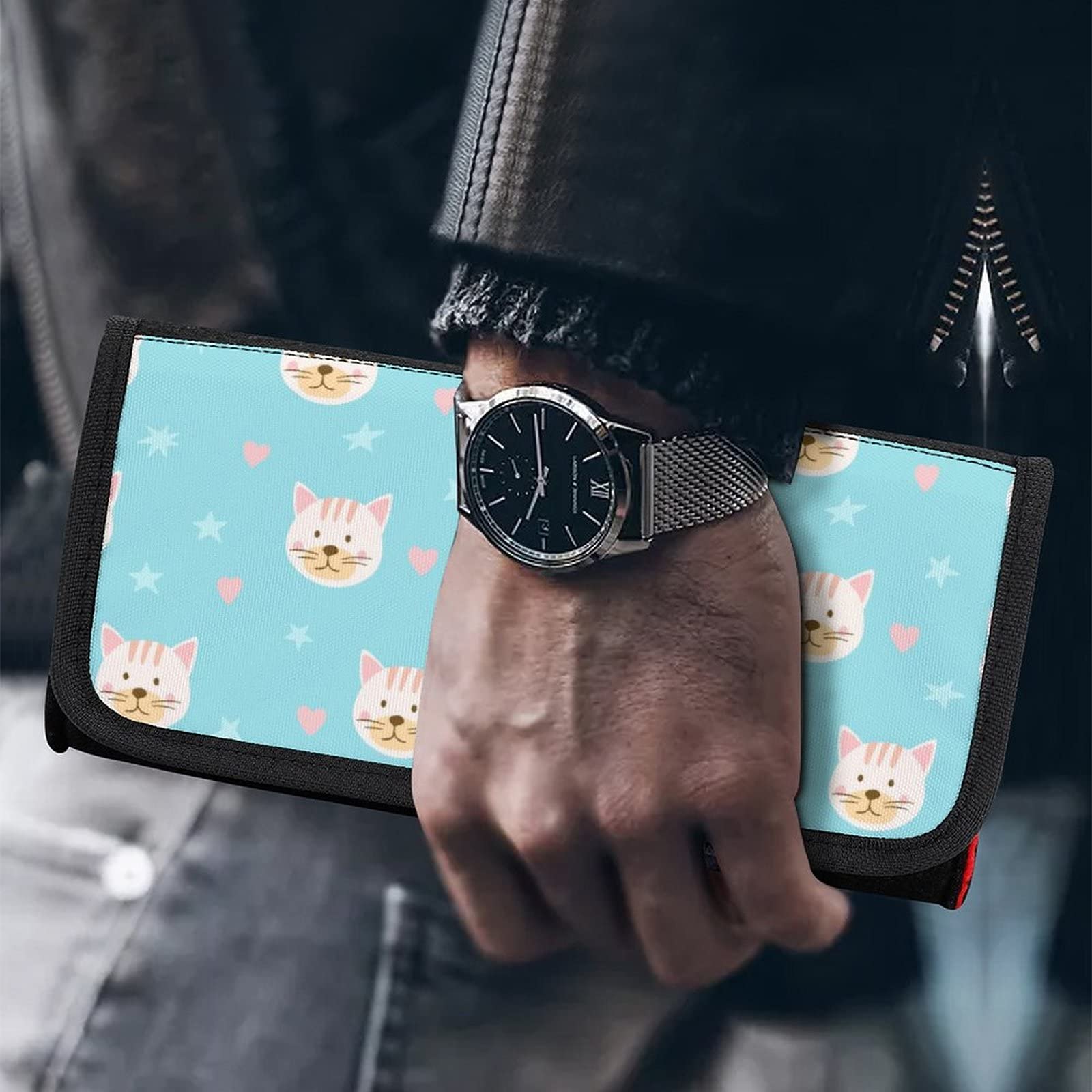 Cat Faces and Stars Carrying Bag Compatible with Switch Protective Case Slim Felt Pouch with 5 Game Cartridges Holders