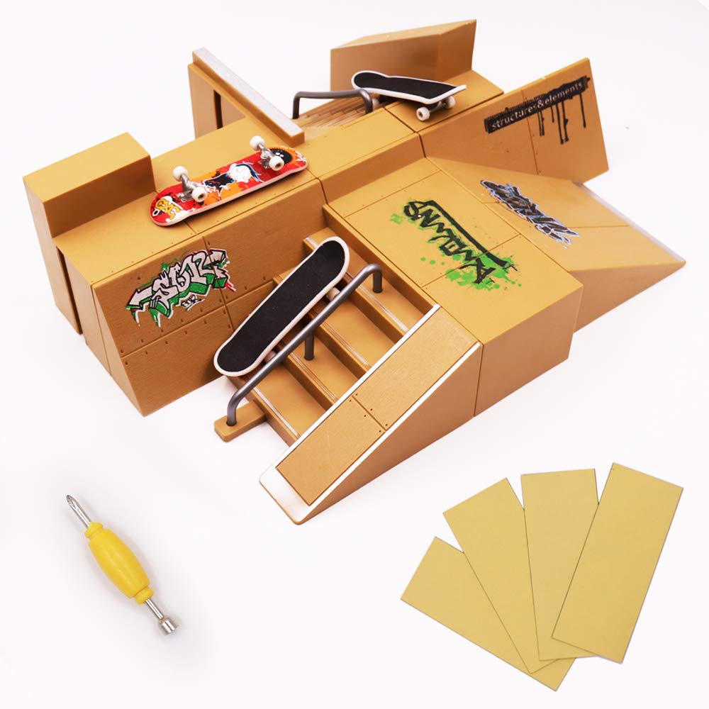 SOWEREAP Fingerboard Skate Park 8 PCS Finger Skateboard Ramp Set Mini Fingerboard Rail Finger Board Training Skateboard Toy Starter Kit