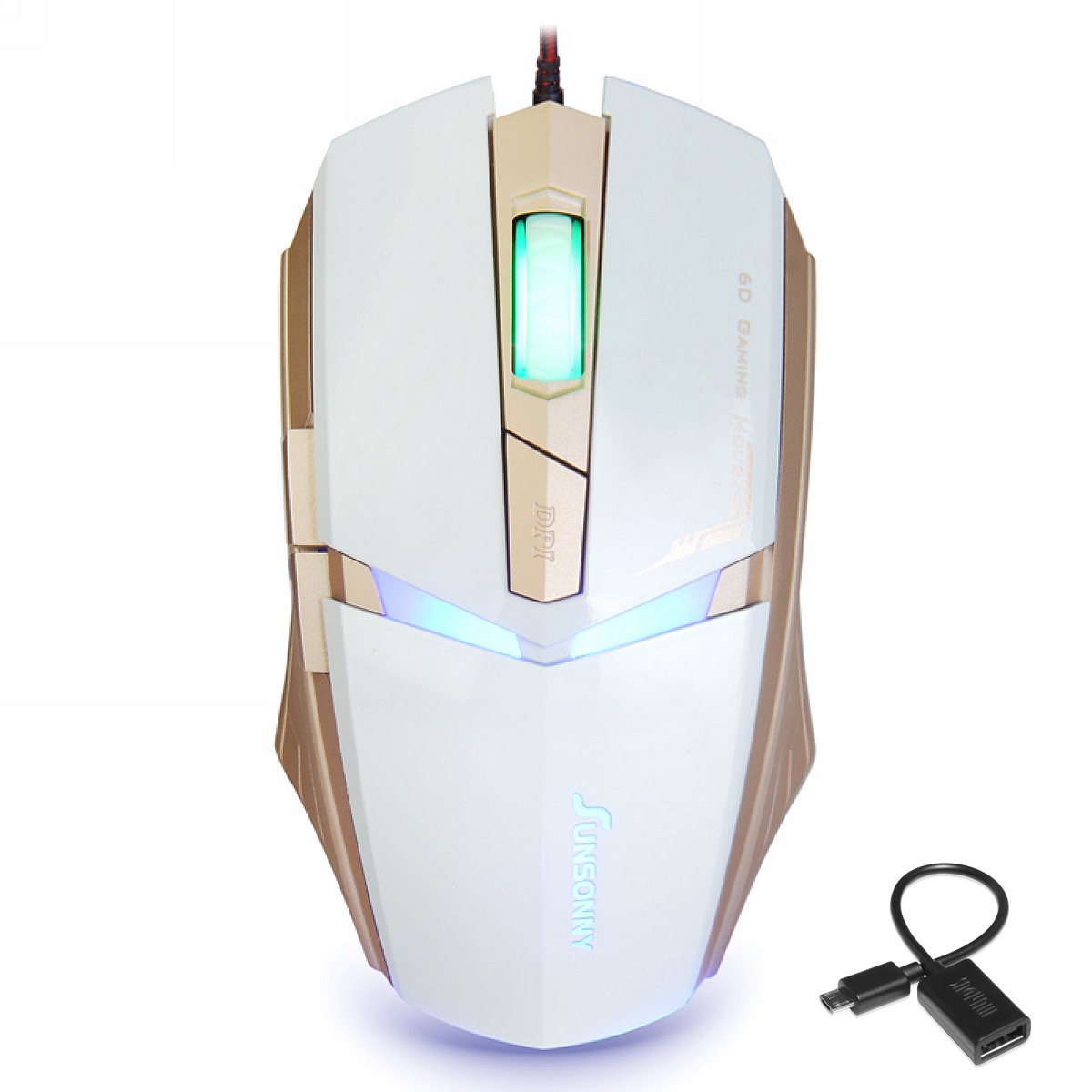 Qisan Gaming Mouse USB Wired Mouse 1600 DPI Adjustable LED Cool (Black)
