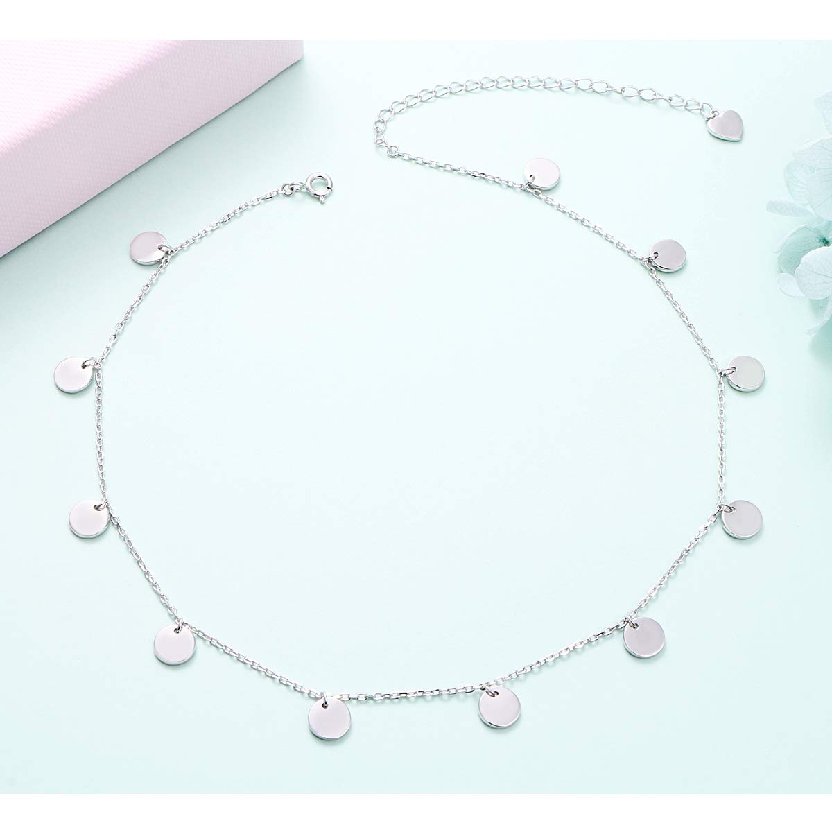 Sterling Silver Jewelry Dot Choker Necklace Round Circle Pendant Disc Chain Statement Necklace For Women