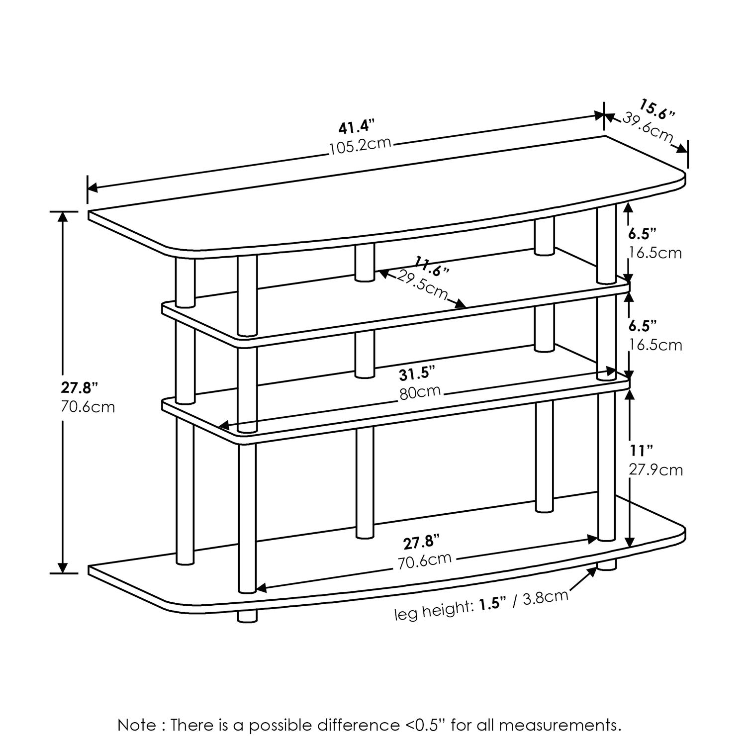 Furinno Frans Turn-N-Tube TV Stand for TV Size up to 43 Inch, 4-Tier, Black Oak