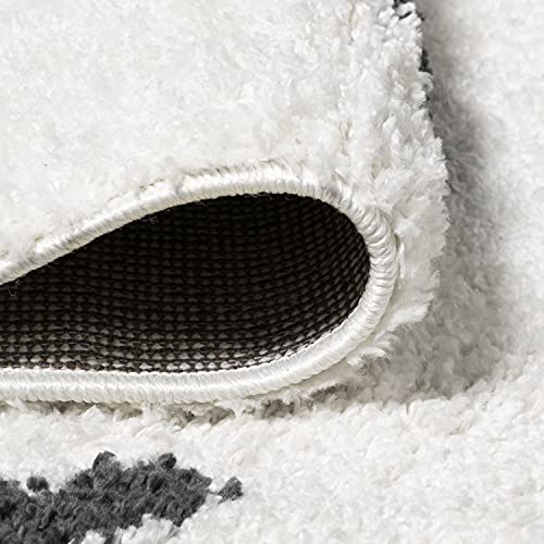 JONATHAN Y MOH403A-5 Cristo Berber Geometric Shag Indoor Area-Rug Bohemian Contemporary Easy-Cleaning Bedroom Kitchen Living Room Non Shedding, 5 X 8, White/Black