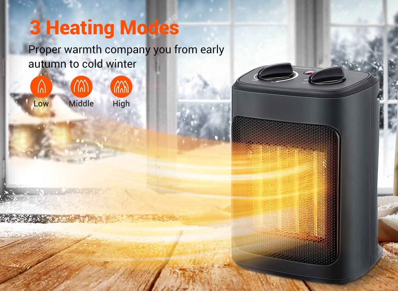 Space Heater, 1500W Heaters for Indoor Use with Thermostat, 1s Fast Heating Portable Electric Heater with 4 Modes, Small Ceramic PTC Room Heater with Tip-Over and Overheat Protection for Home, Office