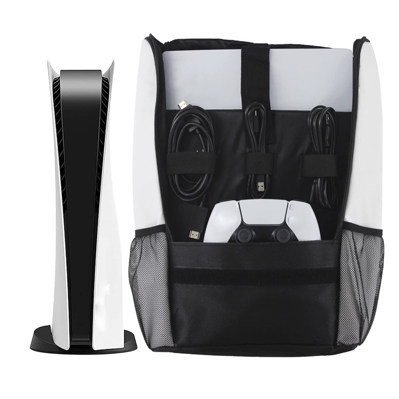 Bzdzmqm Travel Storage Handbag Backpack for Ps5 Console Protective Luxury Bag Handle Bag for Ps5 Set, Travel Carrying Case Travel Bag for Games Console /Controllers, Game Cards, Hdmi and Accessories