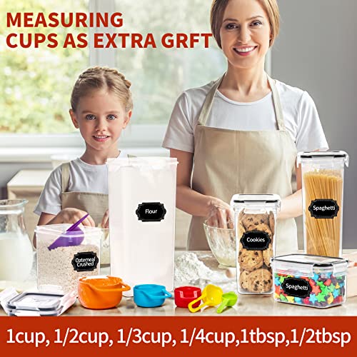 Skroam 14 Pack Airtight Food Storage Containers for Kitchen Pantry Organization and Storage, BPA Free Plastic Canister Set with Lids, Cereal, Flour & Sugar Containers- Spoon Set, Labels & Marker
