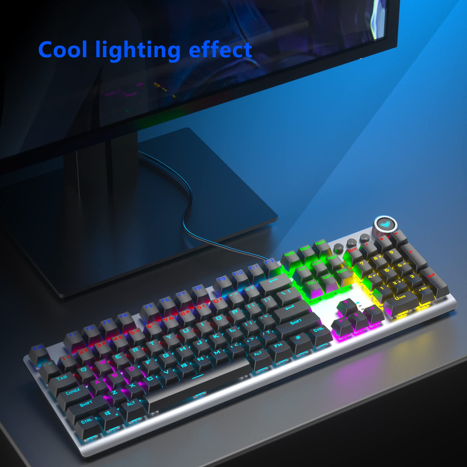 CC MALL Mechanical Gaming Keyboard,with Cool RGB LED Rainbow Gaming Backlit,Blue and Brown Switch Dual Sense,104 Anti-Ghosting Keys,Multimedia Control for PC and Desktop Computer