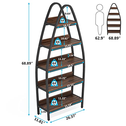 LITTLE TREE 5-Tier Open Bookshelf, 69" Tall Freestanding Book Shelf, Industrial Etagere Bookcase Display Shelf for Home Office, Living Room, Rustic Brown