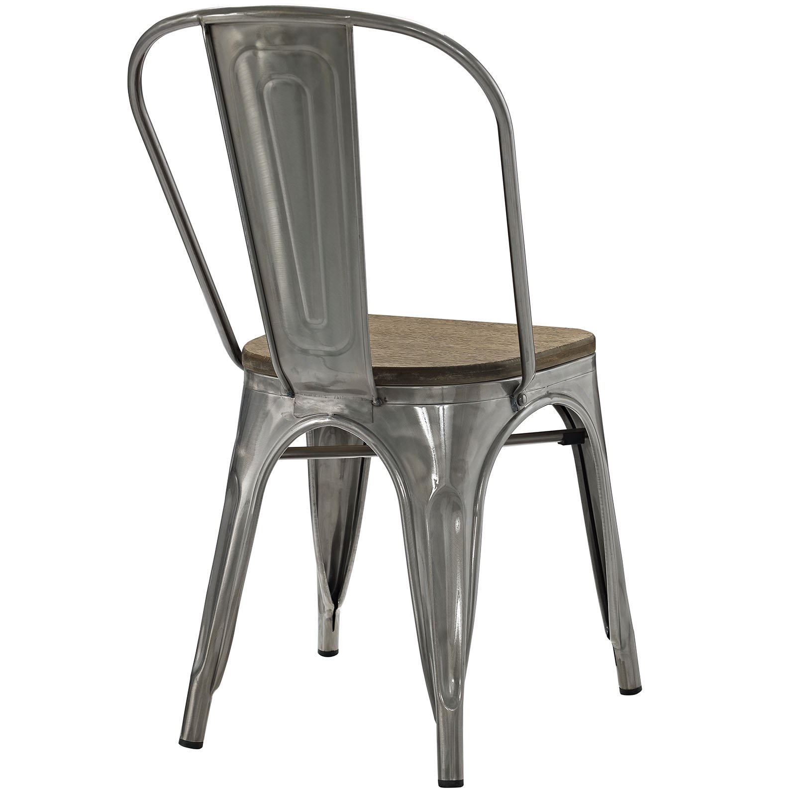 Modway Promenade Stackable Modern Aluminum Bistro Dining Side Chair With Bamboo Seat in GunMetal