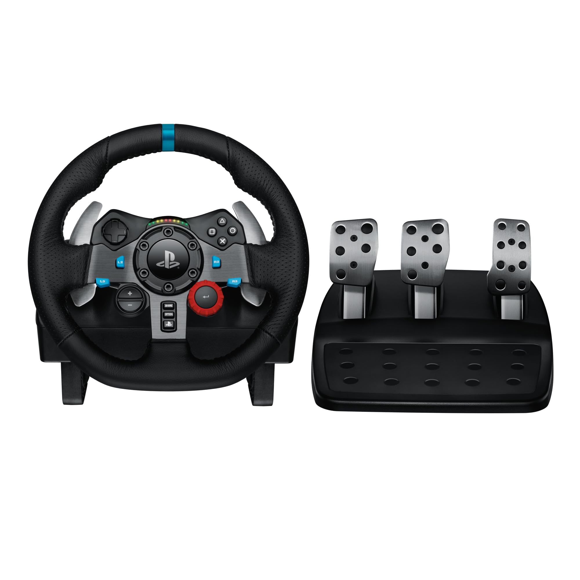 Logitech G29 Driving Force Racing Wheel and Floor Pedals, Real Force Feedback, Stainless Steel Paddle Shifters, Leather Steering Wheel Cover, Adjustable Floor Pedals, UK-Plug, PS4/PS3/PC/Mac – Black