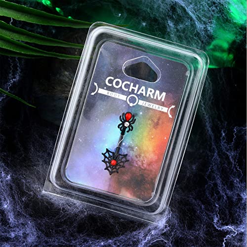 COCHARM Black Spider Web Belly Button Rings 14g Red Halloween Belly Navel Rings for Women Detailed Belly Button Piercing Cute Stomach Navel Rings