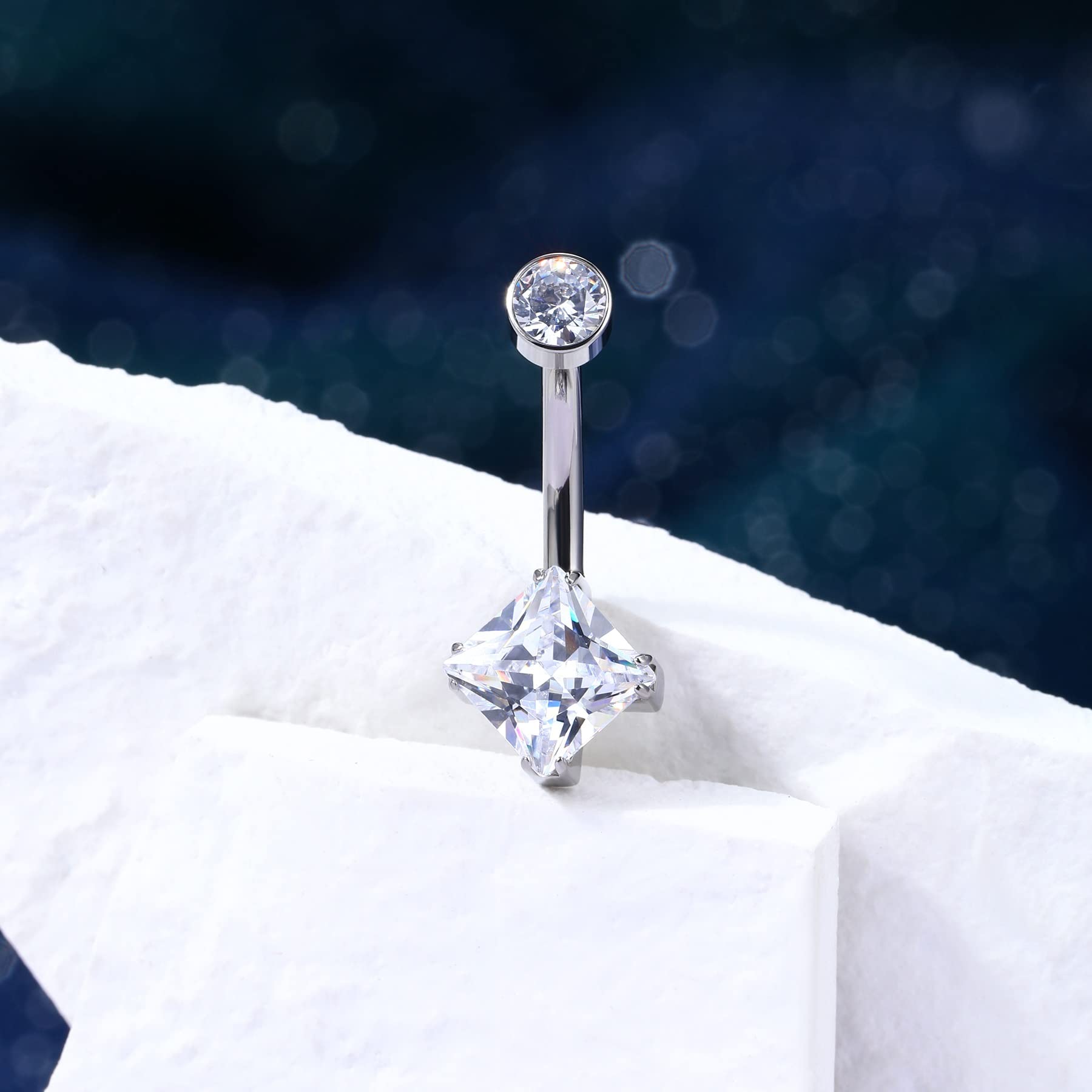 COCHARM G23 Solid 14G Belly Button Ring Titanium Internally Thread Belly Rings Hypoallergenic Surgical Steel Navel Rings for Women Curved Barbell