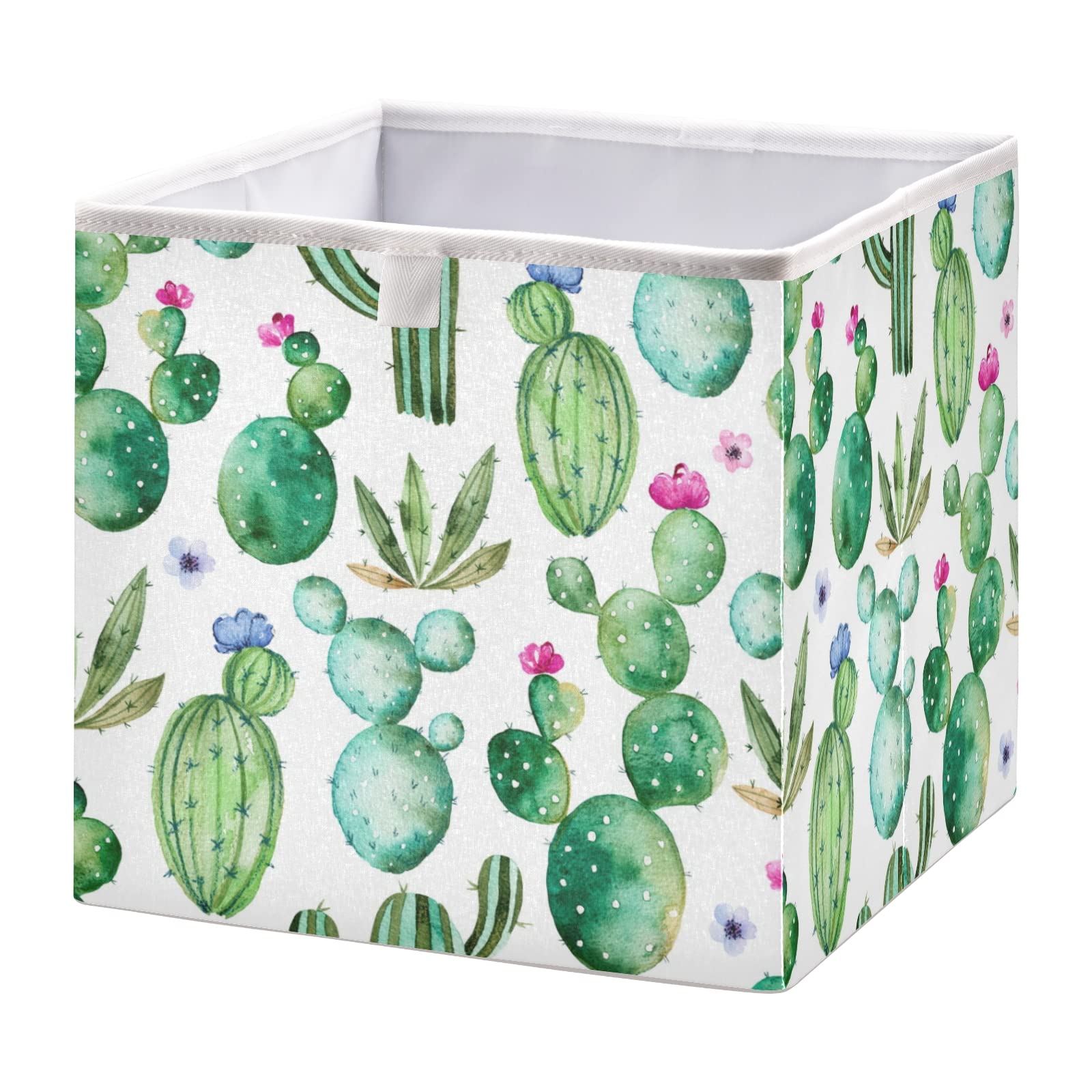 Cactus Succulent Floral Storage Baskets for Shelves Foldable Collapsible Storage Box Bins with Waterproof Fabric Closet Organizers for Pantry Clothes Storage Toys, Books, Home, Office,16 x 11inch