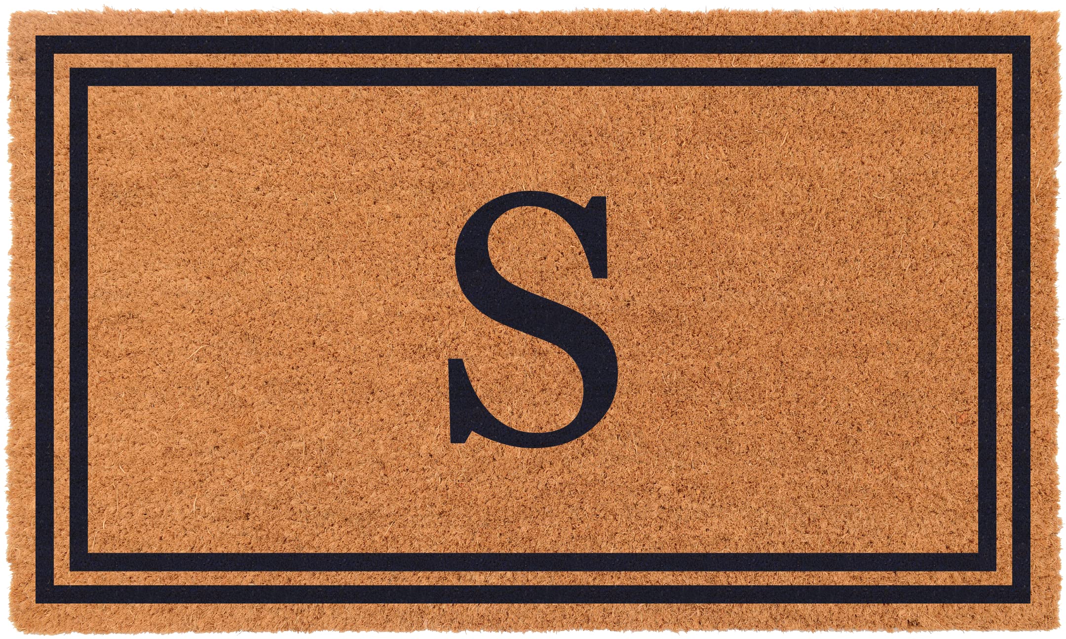COCO MATS 'N MORE Blue Double Bordered Monogrammed Coco Doormat 38" x 60" with Vinyl Backing | Entry Rugs | Unique, Personalized Door Mats Outdoor | Tough Coconut Husk Scrapes All Dirt Off Shoes