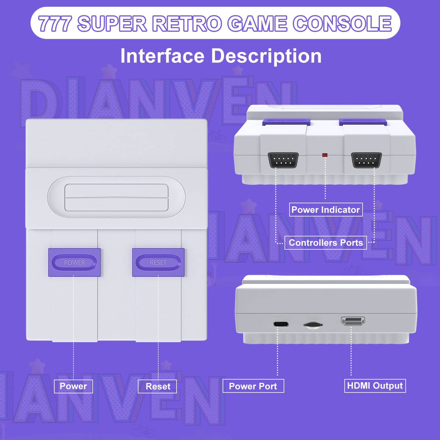 DIANVEN Super Retro Game Console HDMI - Classic Edition Mini Retro Game System Built-in 777 Classic Video Games and 2 Controllers, Plug and Play Old-School Gaming System for Adults and Kids