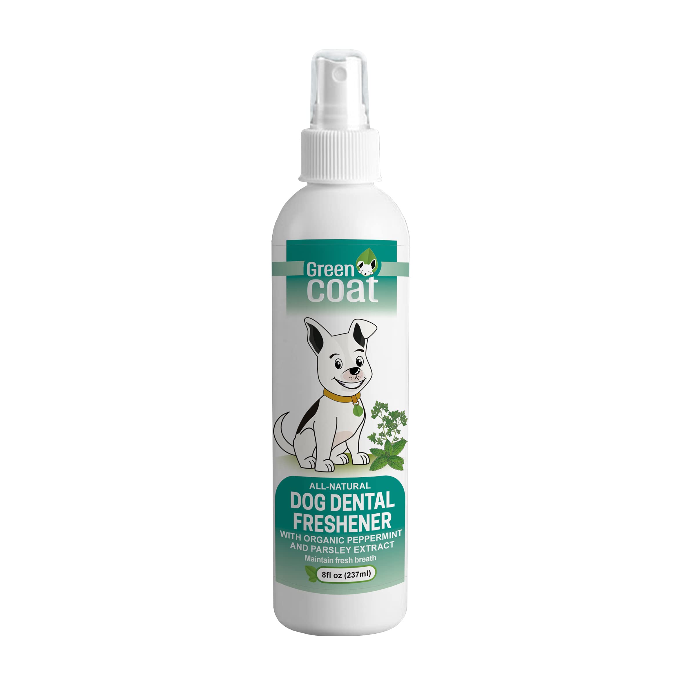 GREEN COAT ALL-NATURAL DOG BREATH FRESHENER SPRAY, Pet Water Additive, Teeth & Gum Spray for Dogs, Dog Dental Care for Bad Pet Breath-Oral Mouth Care, No Brushing, Easy to Apply | Made in USA | 8fl oz 237ml.