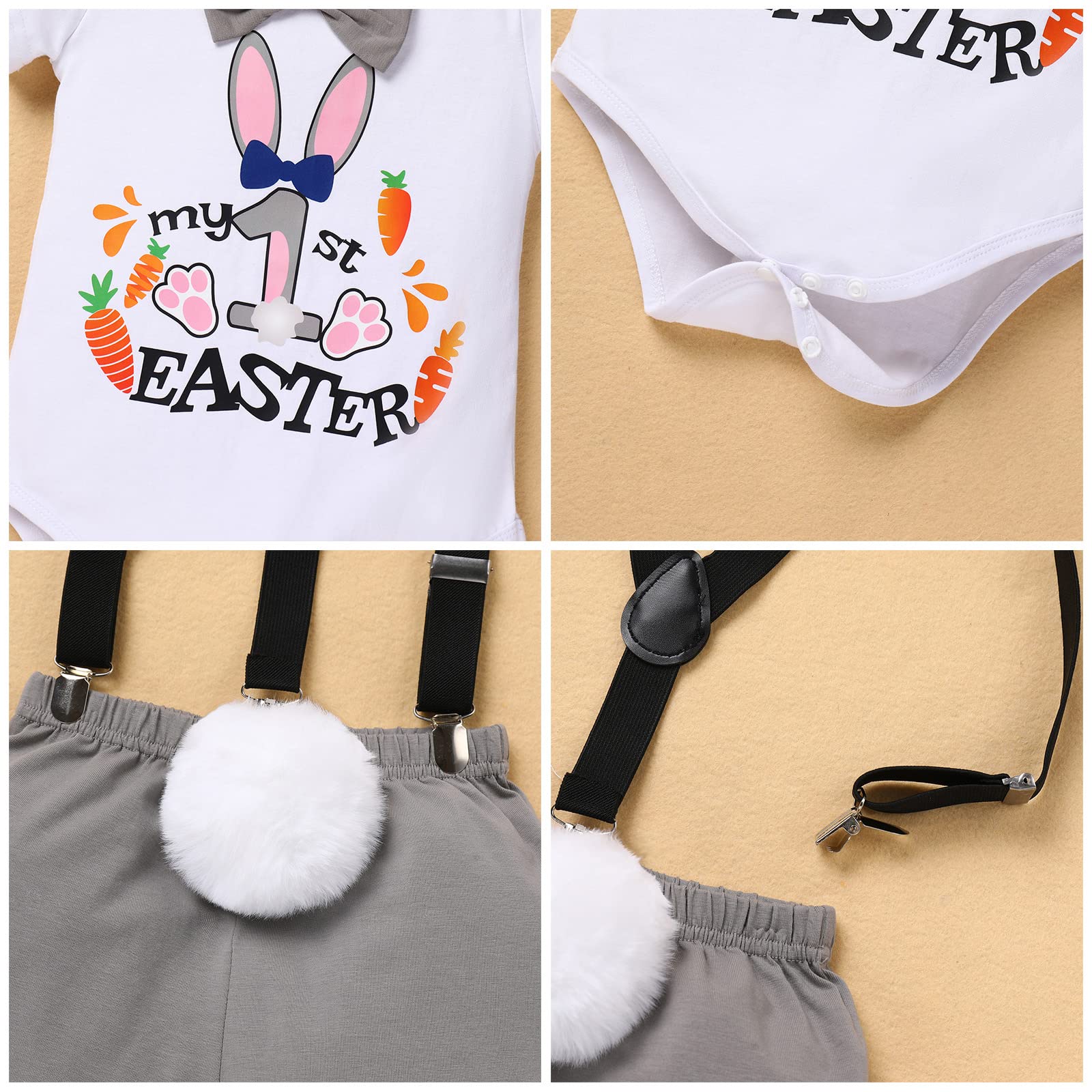 Easter Clothes for Boys, Easter Dressy, Easter Baby Clothes Easter for Toddlers Clothes Set Infant Bunny Romper Bodysuit Top Rabbit Pants Set with Suspenders Bunny - my 1st easter 9-12 Months