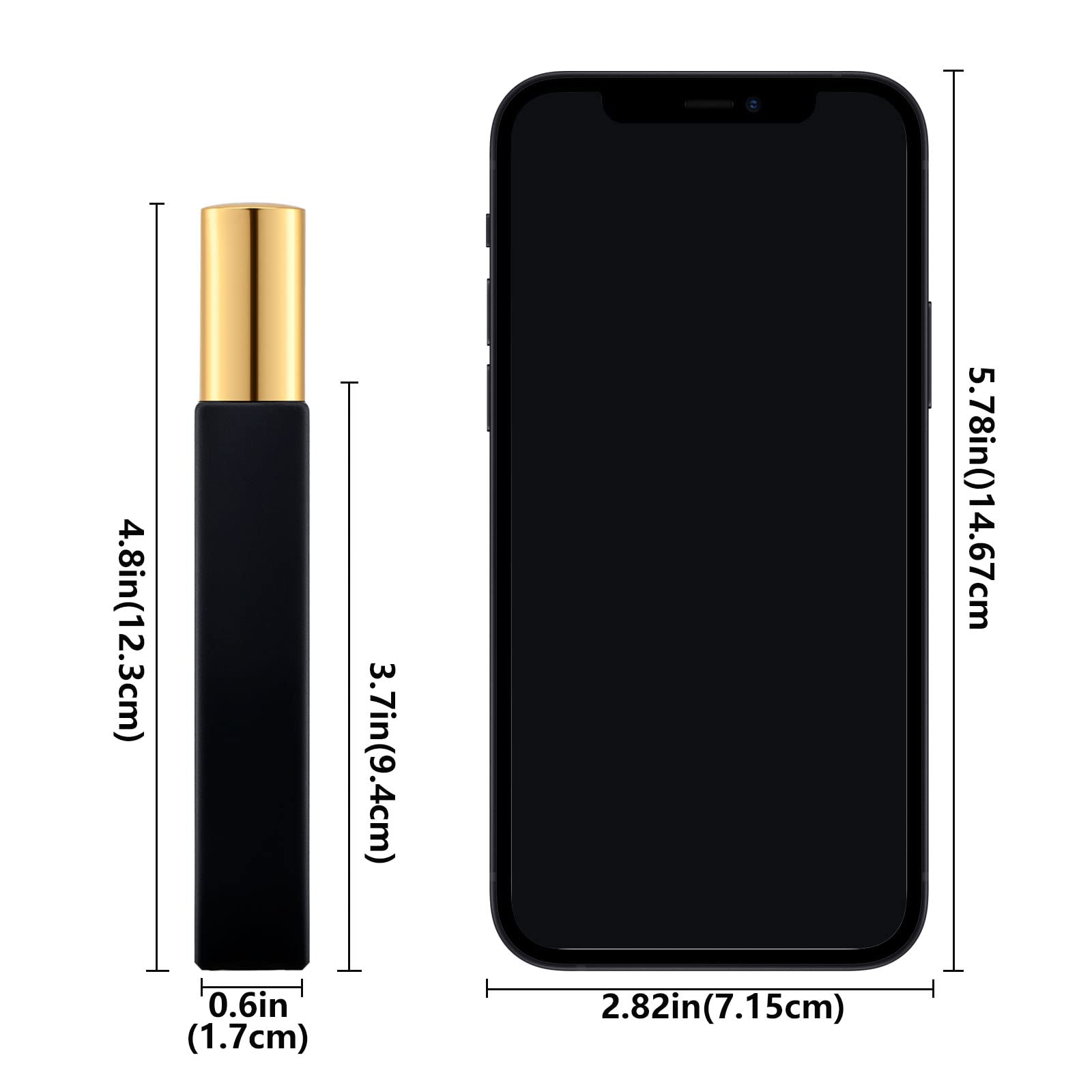 Lil Ray 10ml Glass Spray Bottle Refillable Perfume Atomizer for Men & Women. Portable Fragrance Bottle for Travel,Party. Squared Shape, Coated Surface, UV Protection (6PCS,Black&Gold)