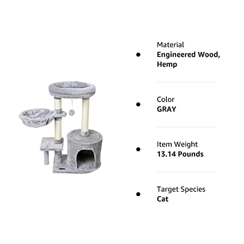 KIYUMI Cat Tree Cat Tower Condo with Sisal Scratching Post for Indoor Cats Cat Tree Cat Furniture with Hammock Perch and Kitten Ball Toys, Multi-Level Pet Activity Center