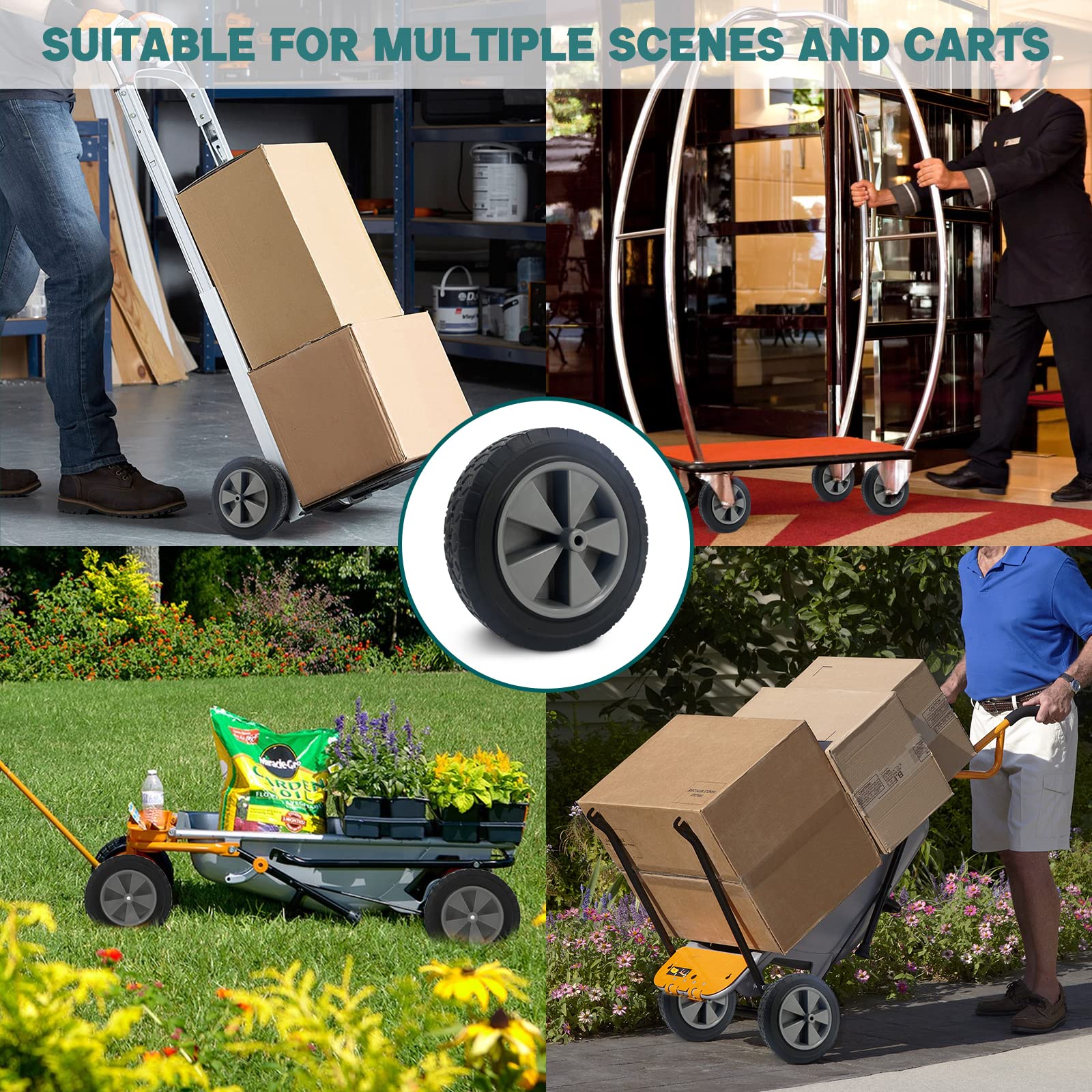 DEEPDREAM 8 Inch Rubber Wheels,Replacement Rubber Tire Semi-Pneumatic Tire Wheel with 1/2-Inch Bore Offset Axle Run Flat with 110 lbs Max Load for Hand Trucks,Lawnmowers,Utility Carts
