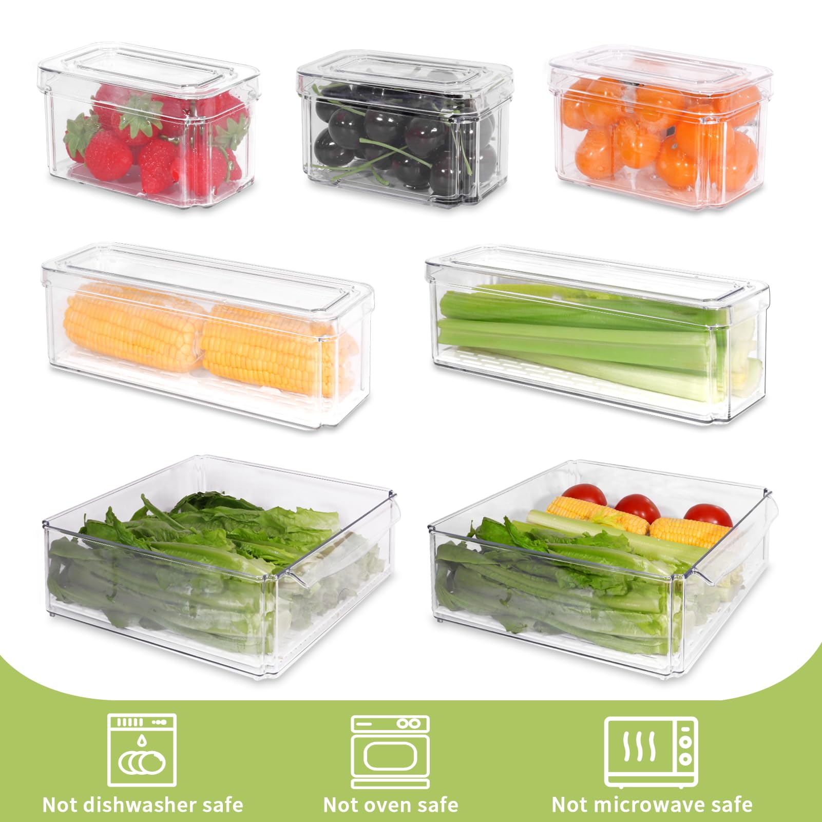 CAIROCK Set of 10 Fridge Organizer Bins with Lids Refrigerator Organizing Organizer Set Fridge Organization and Storage Containers Freezer Organizer Bins for Fruit Vegetable Food