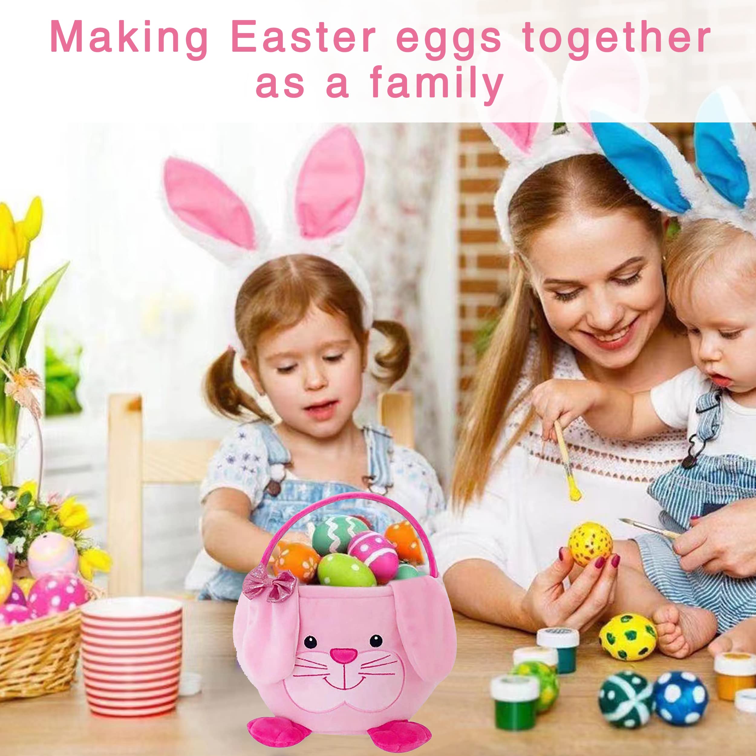 Easter Eggs Basket - 3D Cute Plush Empty Bucket with Foldable Ears - Perfect for Girls & Boys Easter Egg Hunts - Easter Baskets for Kids (Blue)