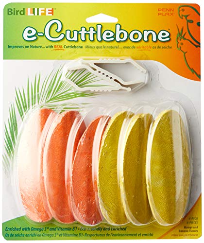 Penn-Plax Bird-Life Flavored E Cuttlebone 6 Pack – Mango & Banana – Enriched with Omega 3 and Vitamin B1 – Great for All Birds
