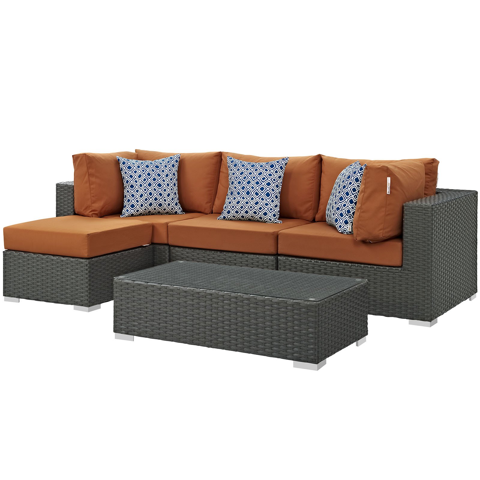 Modway Sojourn Casual Seating 10 Piece Outdoor Patio Rattan Sectional Set with Sunbrella Brand Tuscan Orange Canvas Cushions