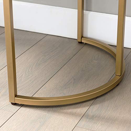 Leick Home 85405 Oval Metal Leg Desk with Drop Front Keyboard Drawer, Cottage White/Gold