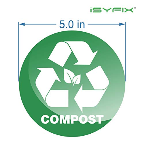 iSYFIX Compost Sticker for Trash Can Bins - 6 pack 5 inch β Premium Self-Adhesive Vinyl, Laminated for Weatherproof, UV Resistant, Perfect label stickers for containers, Ideal Sign for Kitchen, Office