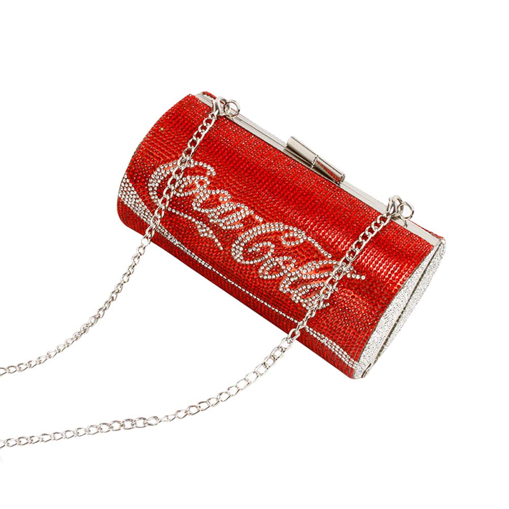 Mogor Rhinestone Crystal Sparkly Clutch Bling Glitter Purse Crossbody Shoulder Evening Handbags with Red Letter for Women