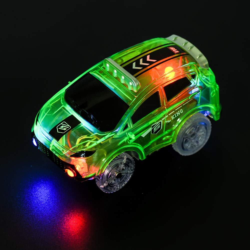 QUOXO 4 Pack Tracks Cars Replacement ONLY, Glow in The Dark Racing Car Track Accessories for Kids Boys and Girls