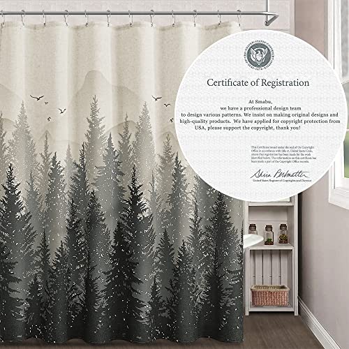 SMABU Black Linen Shower Curtain with Liner Natural Fabric Shower Curtain Liner Set with Hooks Rustic Forest Mountain Shower Curtains for Bathroom Black and Cream Double Shower Curtain Dark Grey 72x72