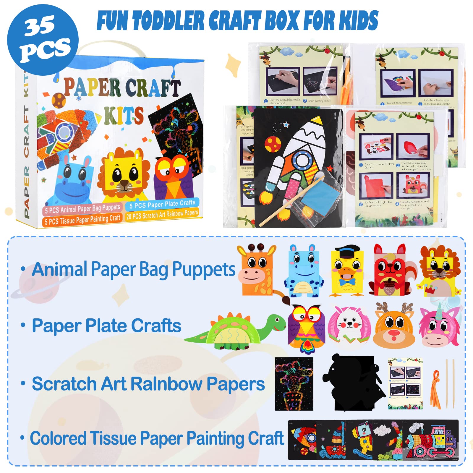 Mojitodon All-Inclusive Toddler Art and Craft Activity Kit - Includes 35 Deluxe Pre-Packed Projects for Creative Kids Aged 3-8, Along with Instructions and Materials