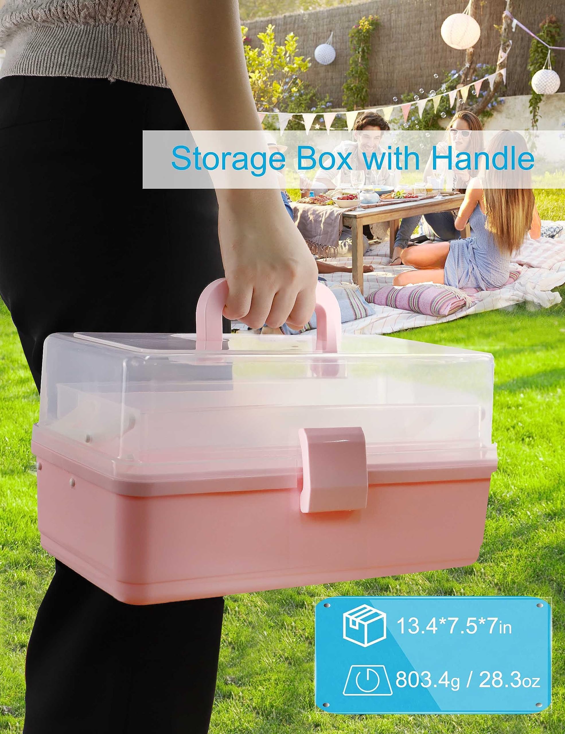 Facikono Pink Tackle Box 3 Layer Tackle Box Organizers Small Craft Storage Box Art Supply Storage Organizer Plastic Tool Box with Handle Sewing Box Container Art Bin